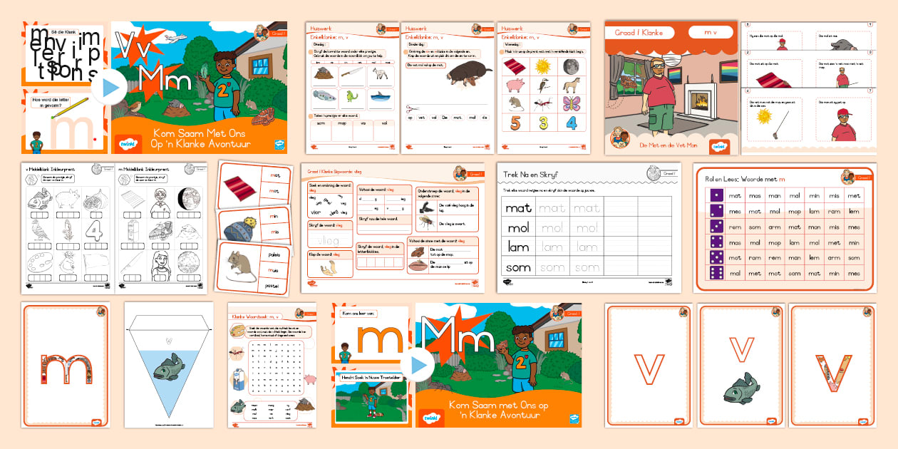 Graad 1 Klanke Hulpbronpakket m,v (teacher made) - Twinkl