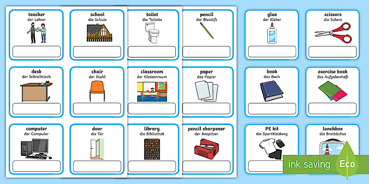 EAL Everyday Objects at School Editable Cards English/German - EAL Everyday