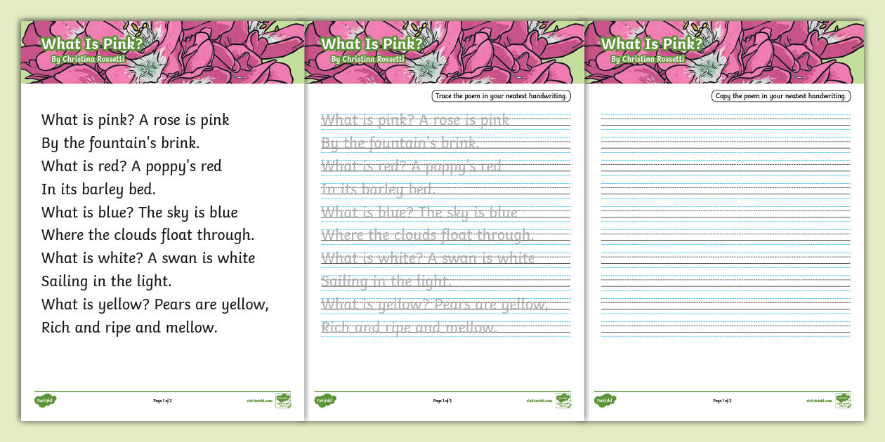 What Is Pink? By Christina Rossetti Handwriting Activity