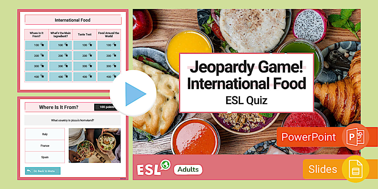 ESL Jeopardy! International Food Quiz [Adults, A2] - Twinkl