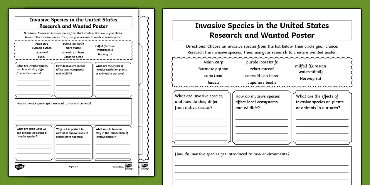Invasive Species in the US Research and Wanted Poster