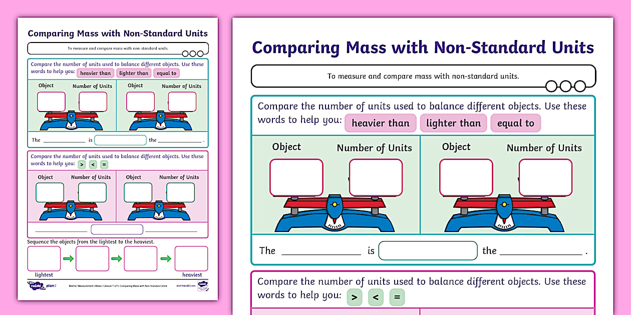 👉 Comparing Mass with Non-Standard Units Worksheets