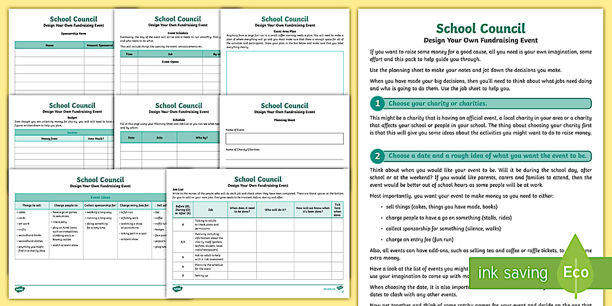 Editable School Council Fundraising Event Planning Activity Pack
