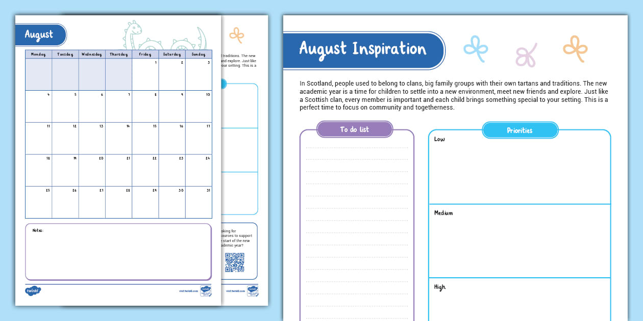 August Educator Monthly Planner (teacher made) - Twinkl