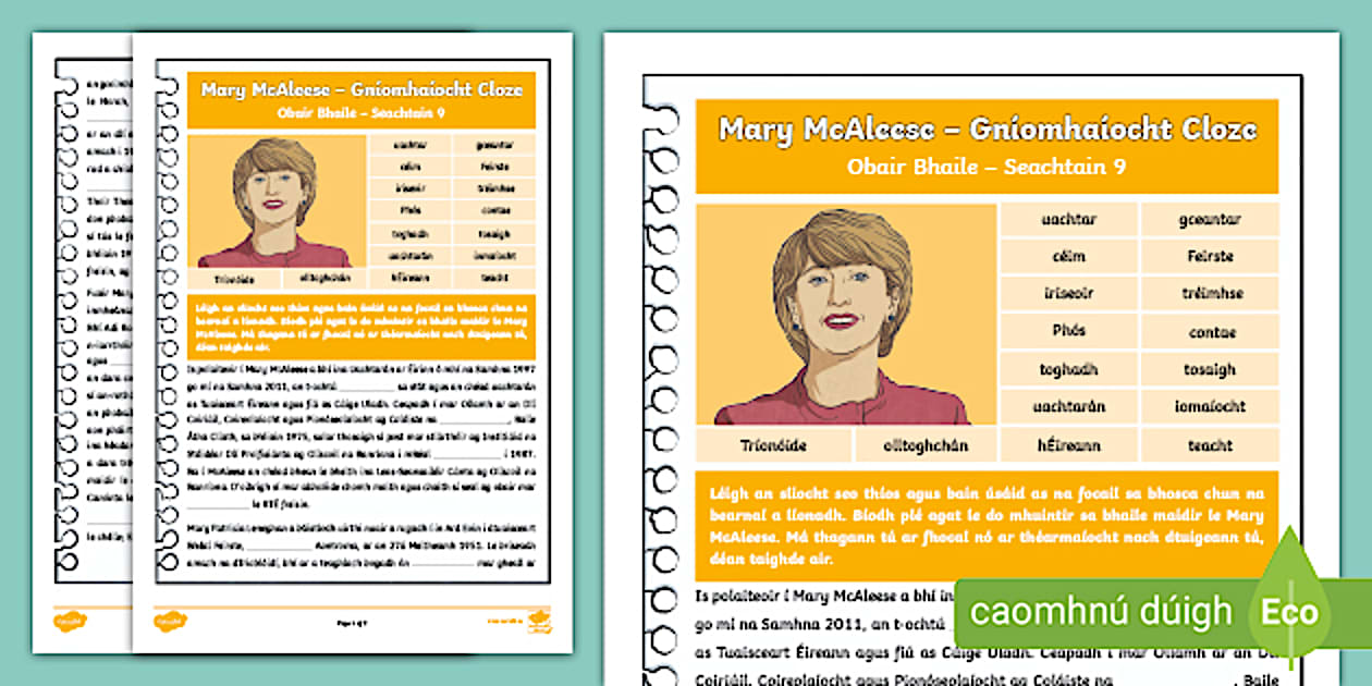 Mary McAleese Cloze Activity Week Nine Homework Gaeilge
