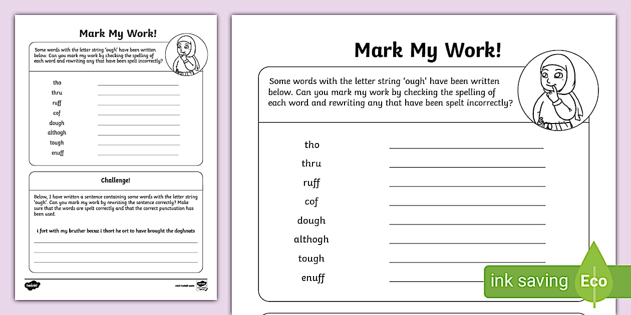 Mark My Work! 'ough' Letter String (teacher made) - Twinkl
