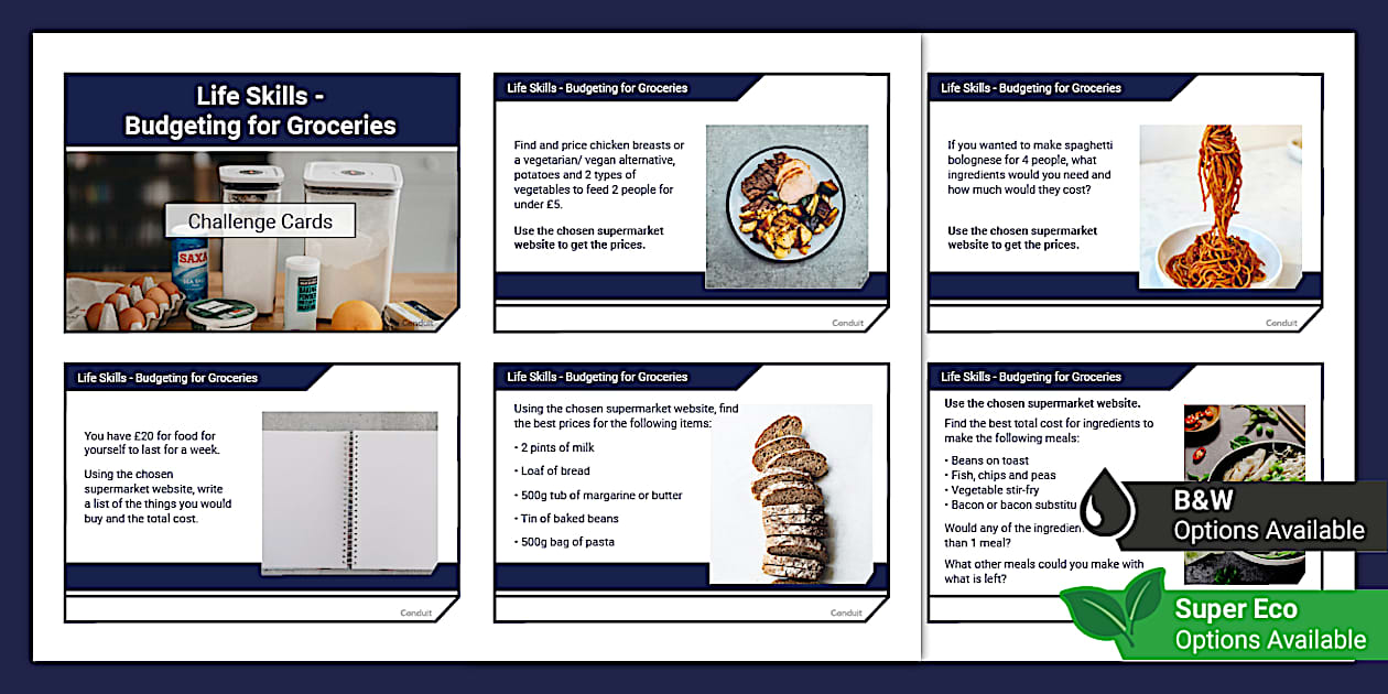 Reinforcing Life Skills: Budgeting For Food Challenge Cards