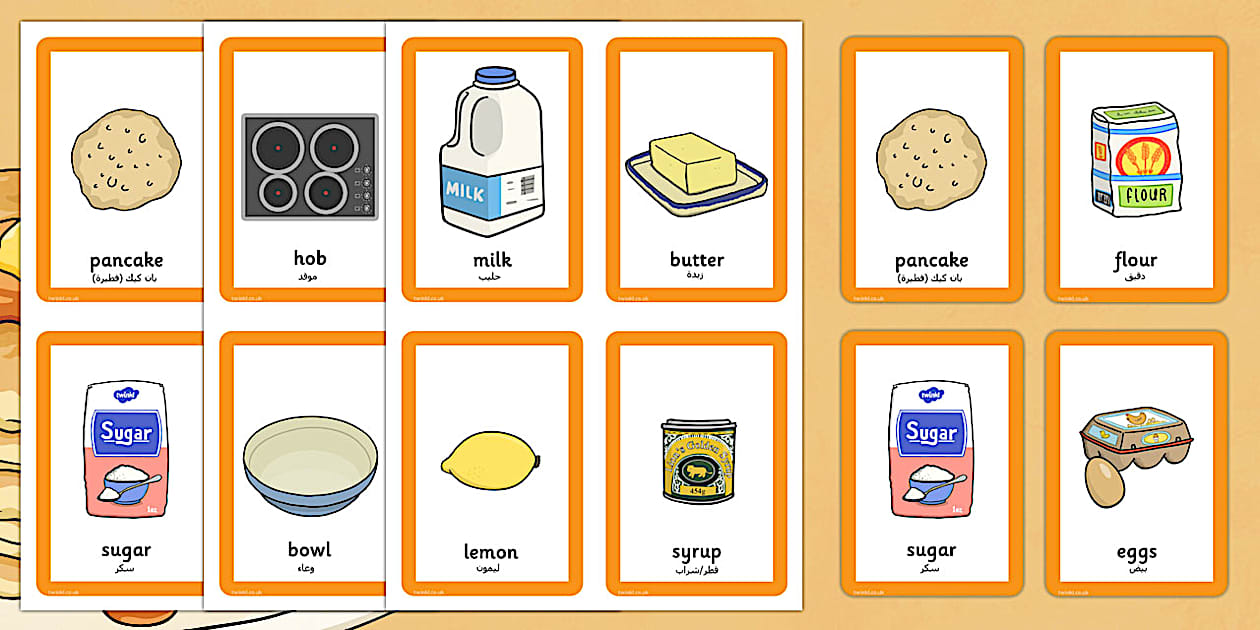 Pancake Day Pairs Matching Game Arabic Translation - Twinkl