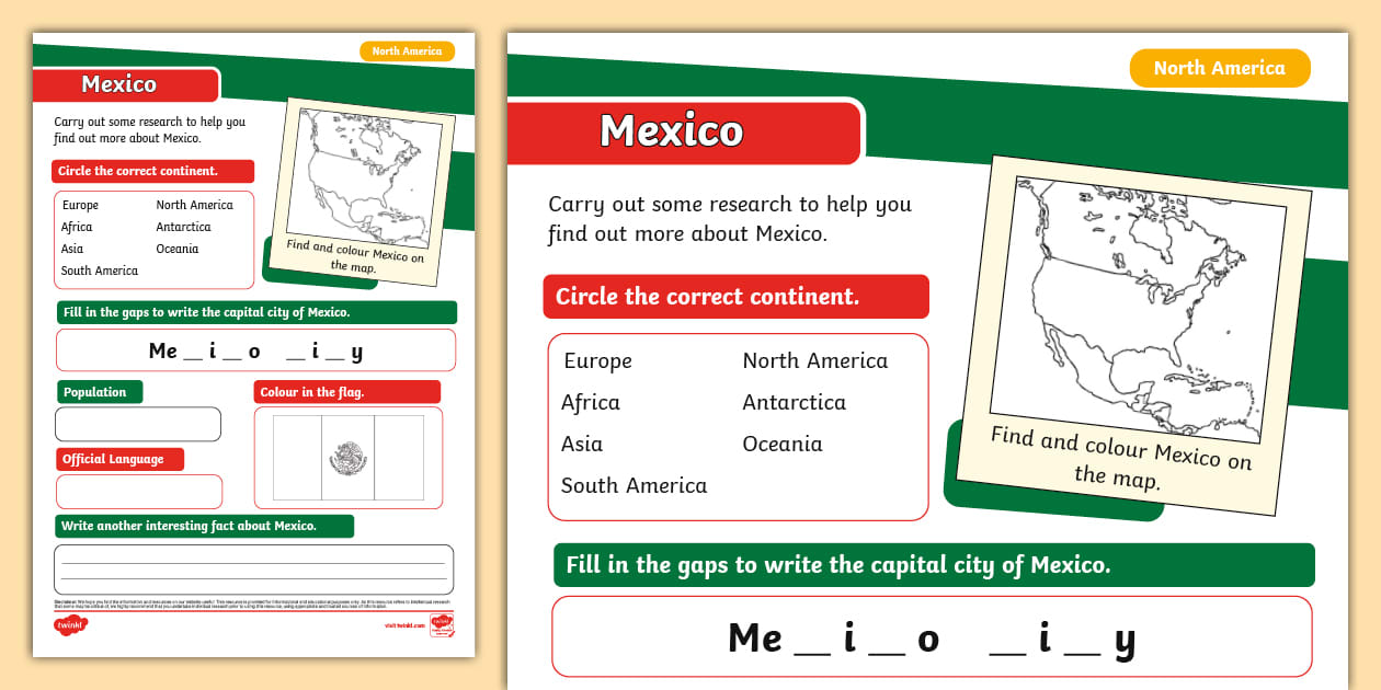 KS1 Mexico Research Activity (teacher made) - Twinkl