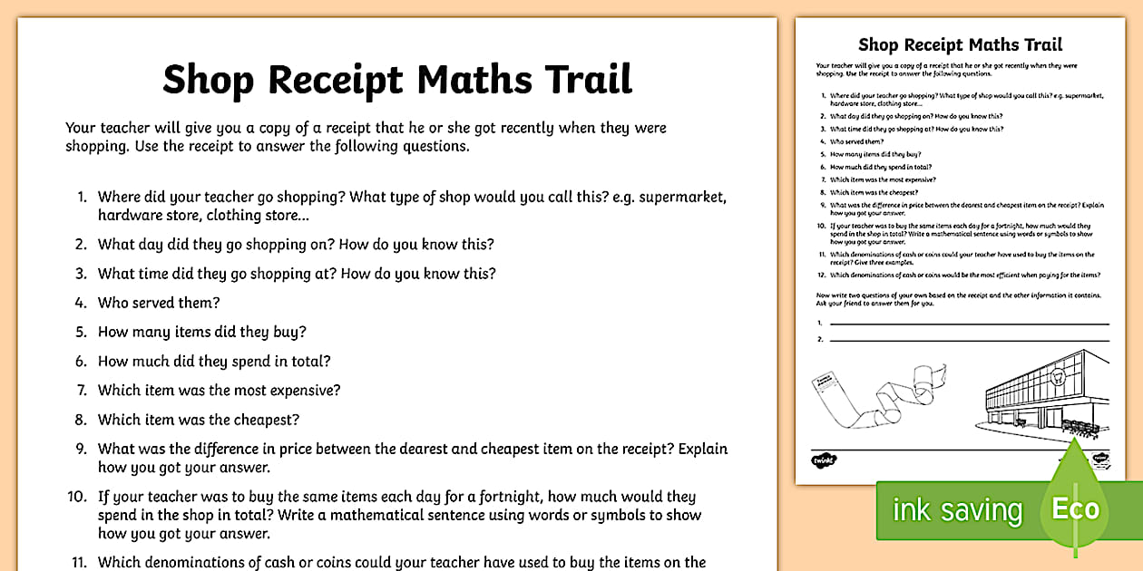 Maths trail questions | Worksheet | Easy to print - Twinkl