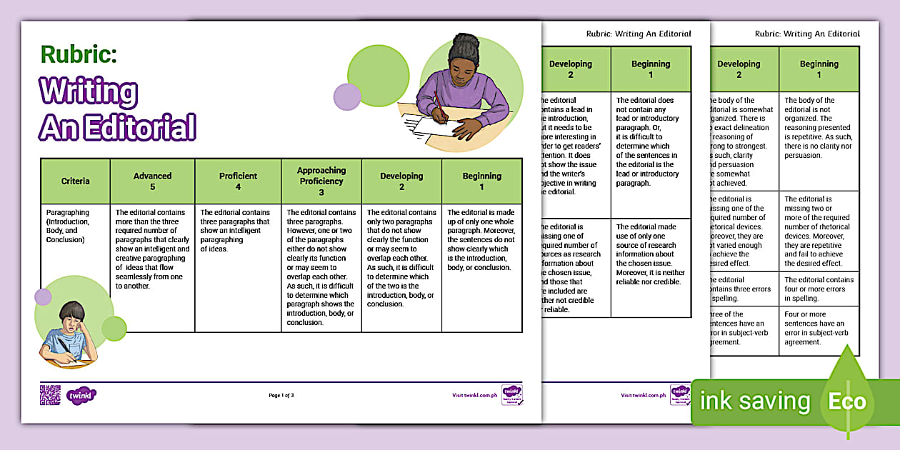 Rubric: Writing An Editorial | Grade 6 | Twinkl - Twinkl