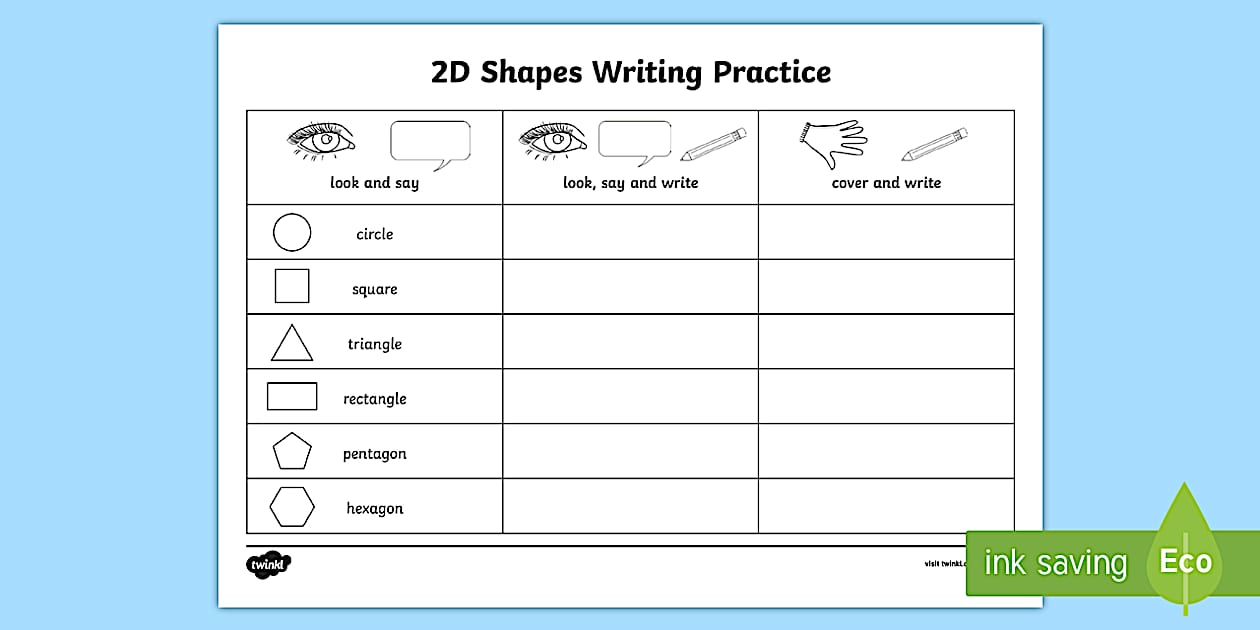 Cursive 2D Shapes Writing Practice Worksheet - Twinkl