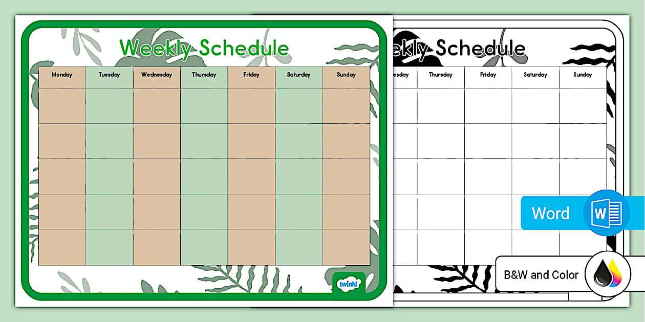 Botanical Editable Weekly Schedule (teacher made) - Twinkl