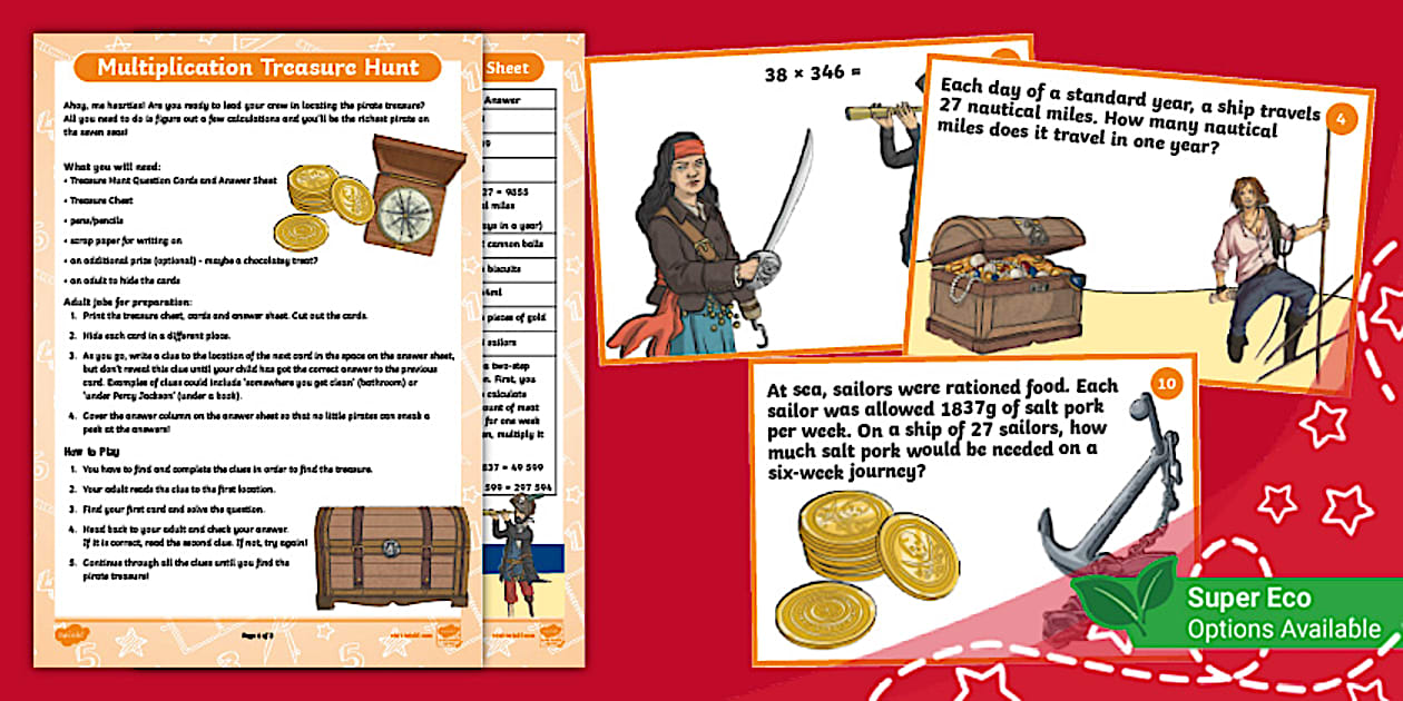 Long Multiplication Treasure Hunt Game Ages 10 - 11 - Twinkl