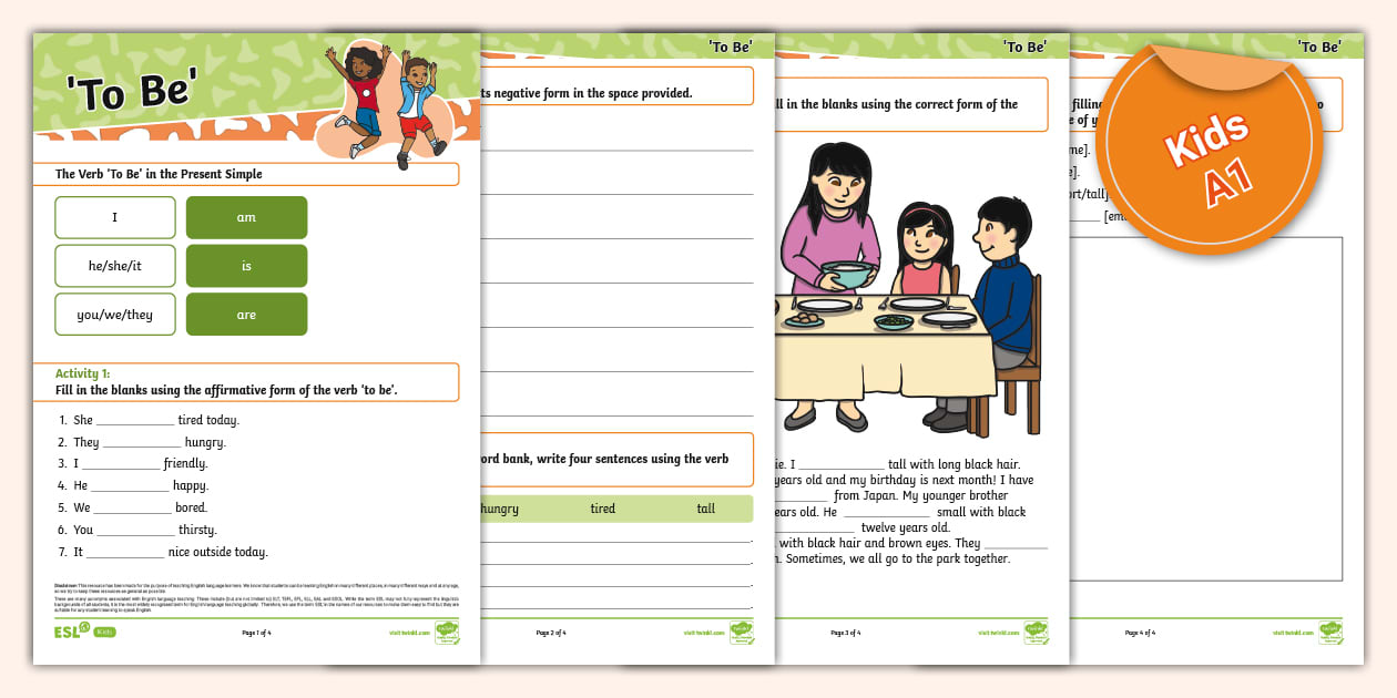 ESL Verb 'To Be' Activity Sheet {Kids} (teacher made)