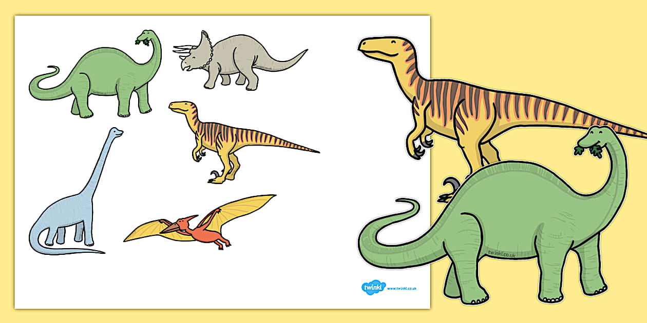 Five Enormous Dinosaurs Counting Song Cut-Outs - Twinkl