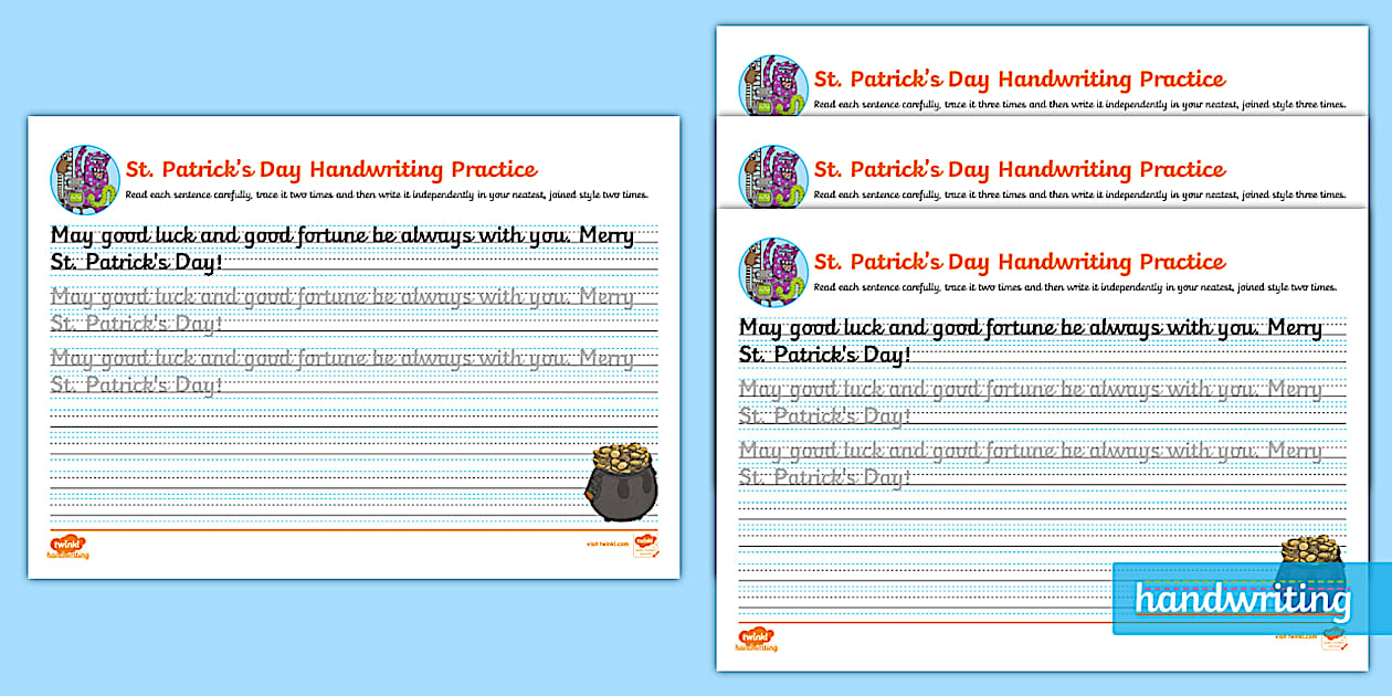 St. Patrick's Day Cursive Handwriting Practice - KS2