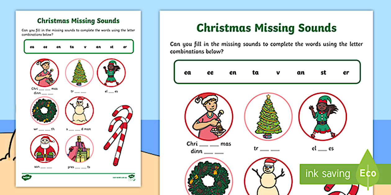 Christmas Missing Sounds Worksheet (teacher made) - Twinkl