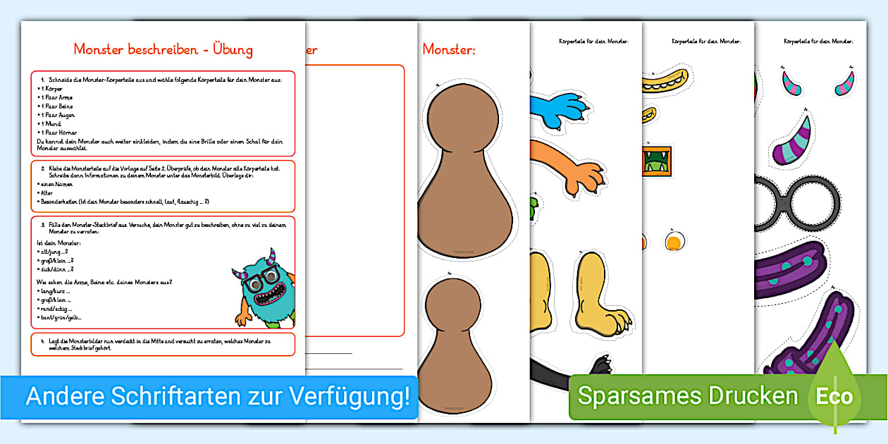 Monster beschreiben - Übung zur Einführung von Adjektiven und der Monster beschreiben - Übung zur Einführung von Adjektiven und der