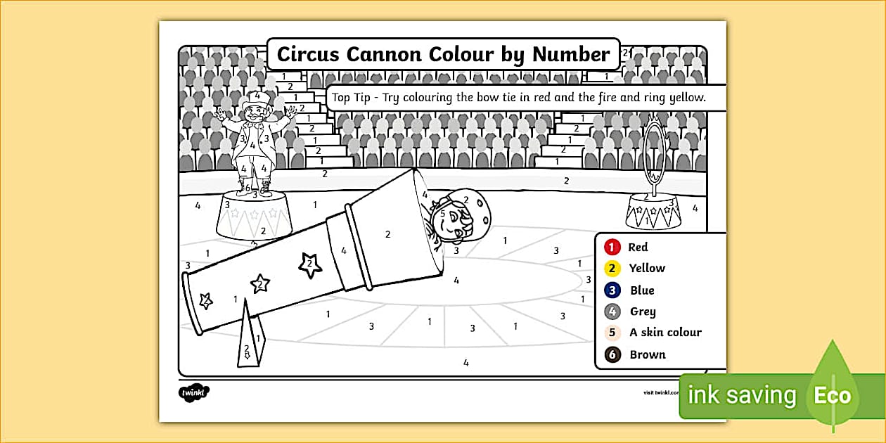 Circus Cannon Colour-by-Number Activity | Twinkl | KS1