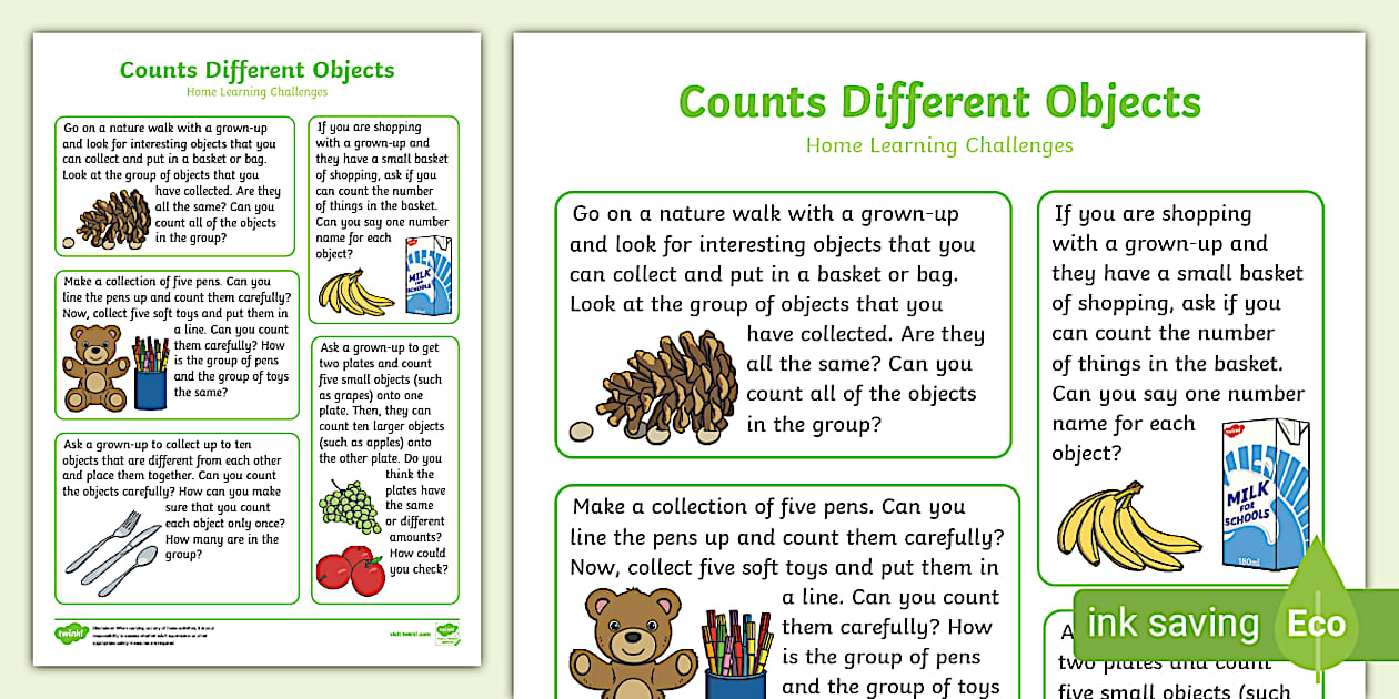 👉 EYFS Maths Counts Different Objects Home Learning Challenges