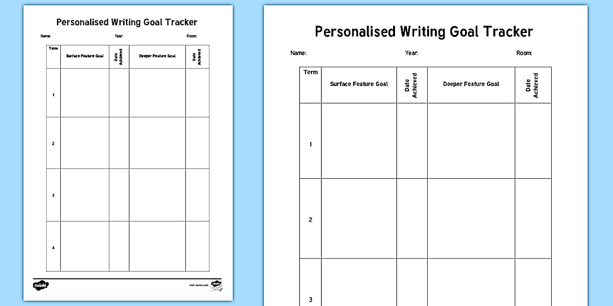 Editable Writing Goals for children Assessment Tracker