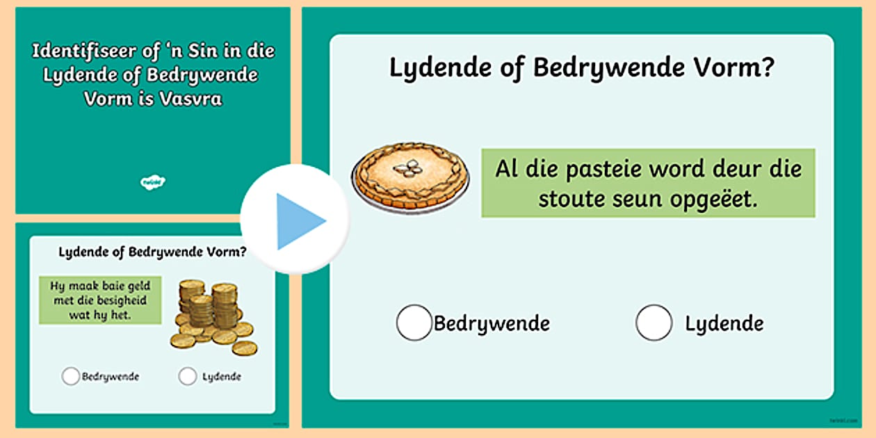 Lydende en Bedrywende Vorm Vasvra PowerPoint (teacher made)