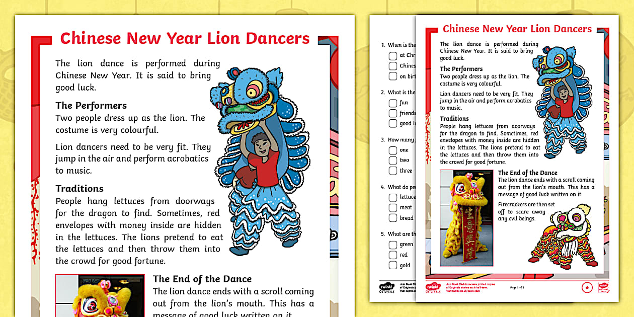 Lion Dancers Differentiated Reading Comprehension Activity