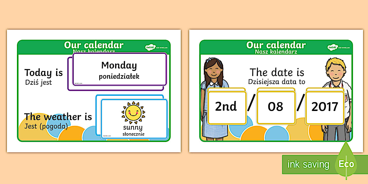 Daily Weather Calendar Weather Chart Short Date Format English/Polish ...