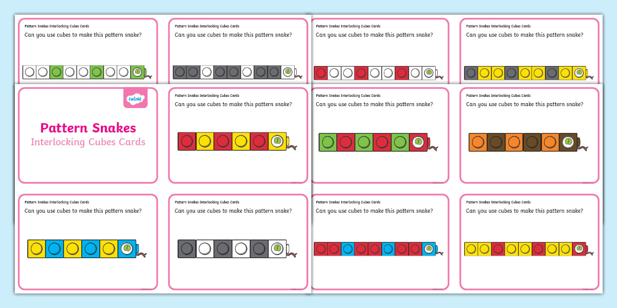 Pattern Snakes Interlocking Cubes Cards (teacher made)