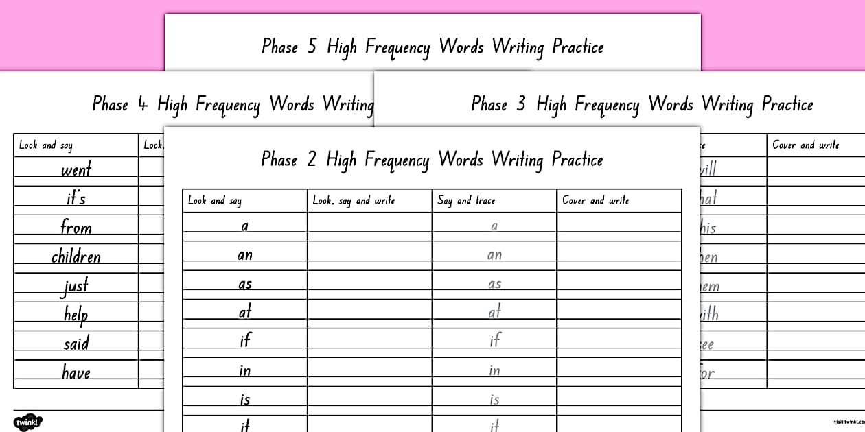 SA Phase 2 to 5 High Frequency Words Writing Practice Sheets Activity Pack