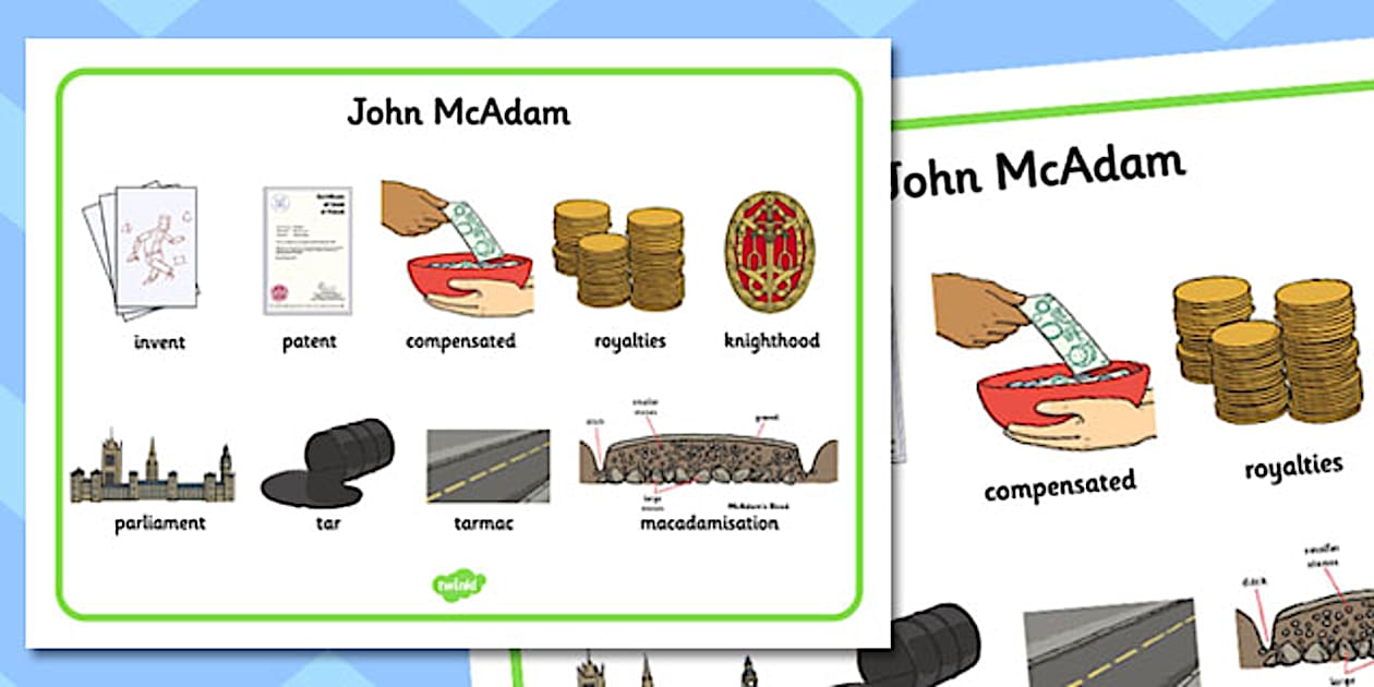 Cursive John McAdam Word Mat (teacher made) - Twinkl