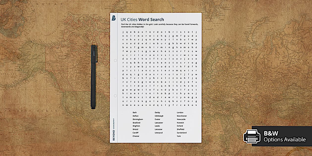 UK Cities Word Search Worksheet / Worksheet - Secondary - Geography