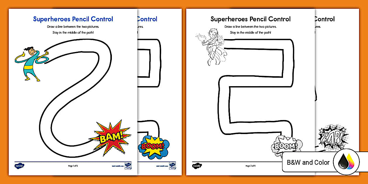 Superheroes Pencil Control Worksheets (Teacher-Made)