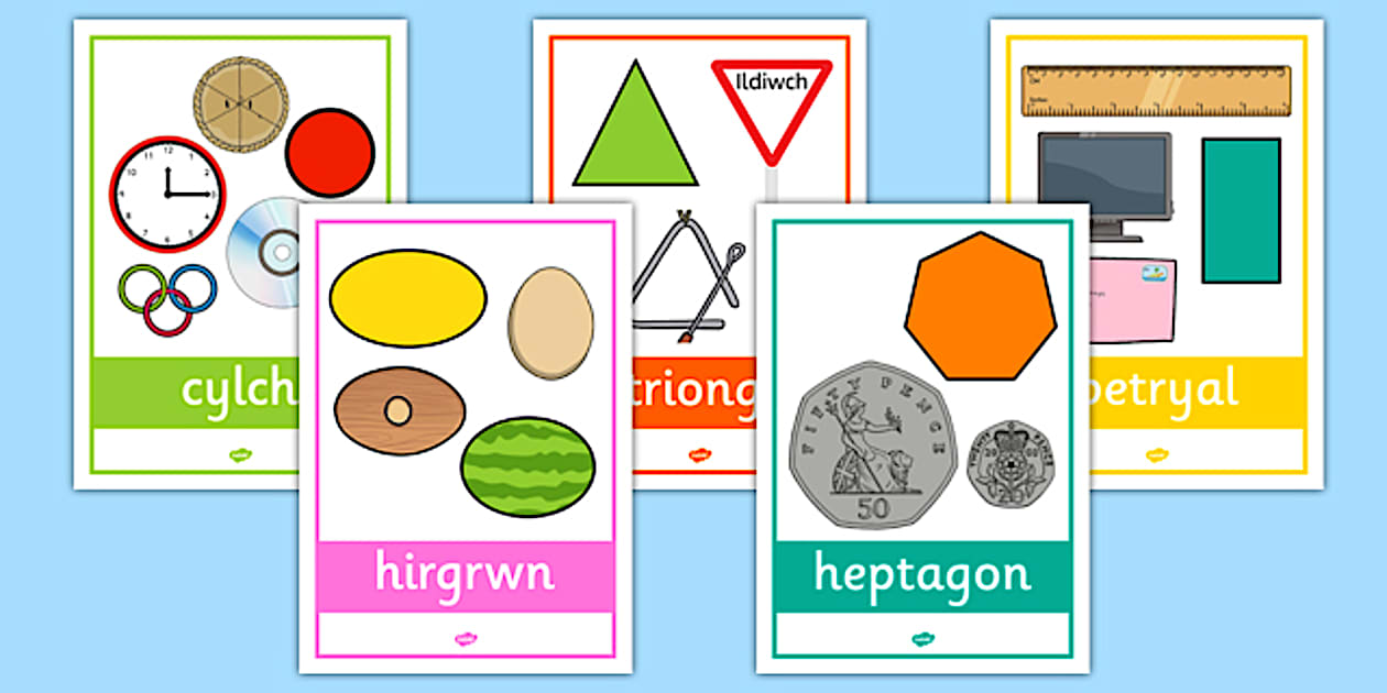 2D Shape Posters with Everyday Examples Welsh (teacher made)