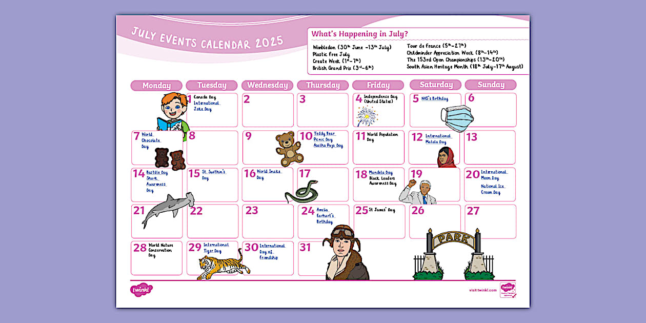 July Events Calendar (2025) (teacher made) - Twinkl