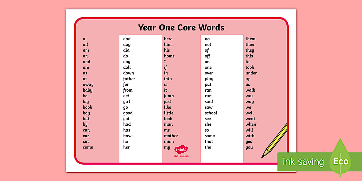 Editable Year One Core Words Word Mat (teacher made)