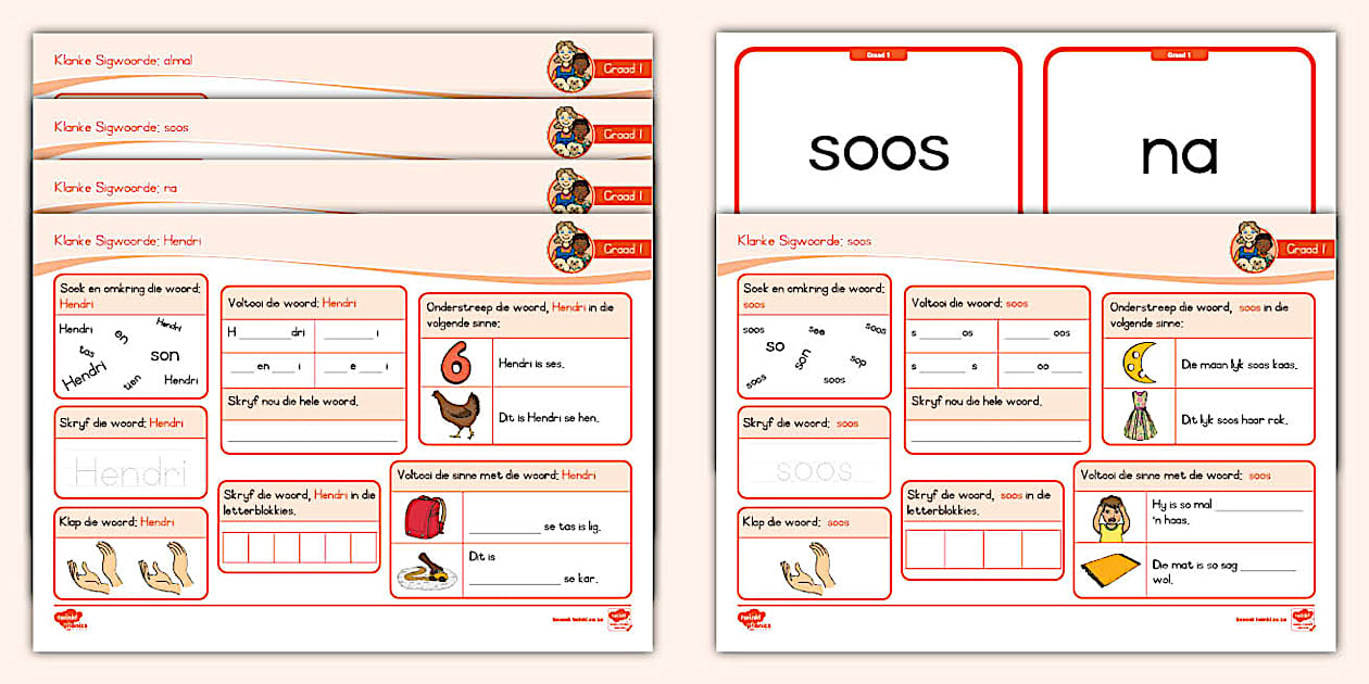 Graad 1 Klanke Sigwoorde aa (l'enseignant a fait) - Twinkl