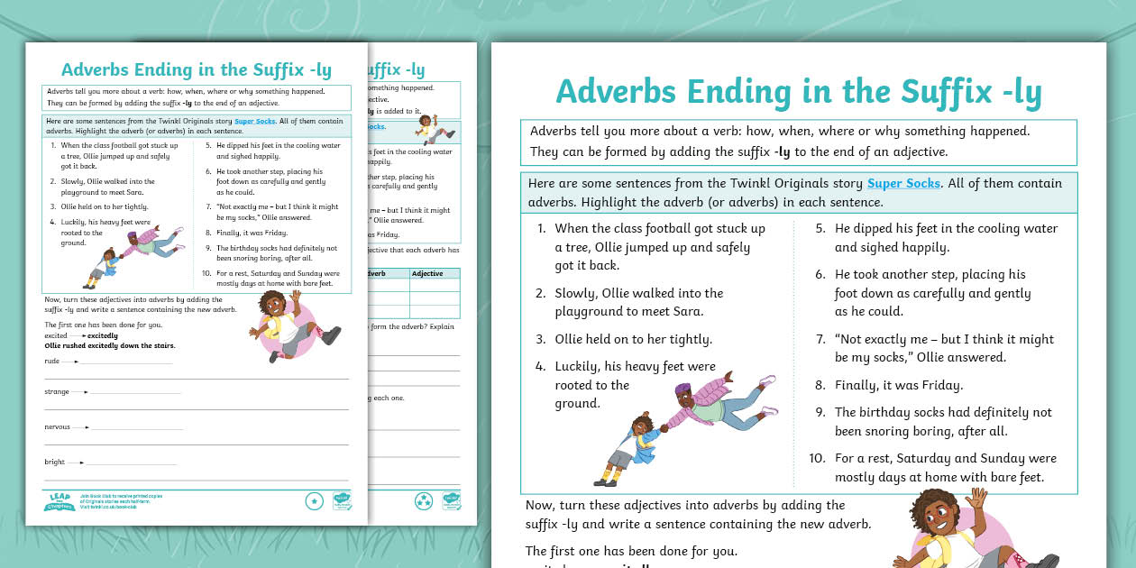 'Super Socks' Adverbs Ending in -ly Suffix Lower KS2 Sheet