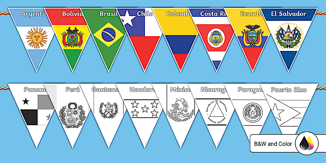 Banderín: Banderas latinoamericanas (teacher made) - Twinkl