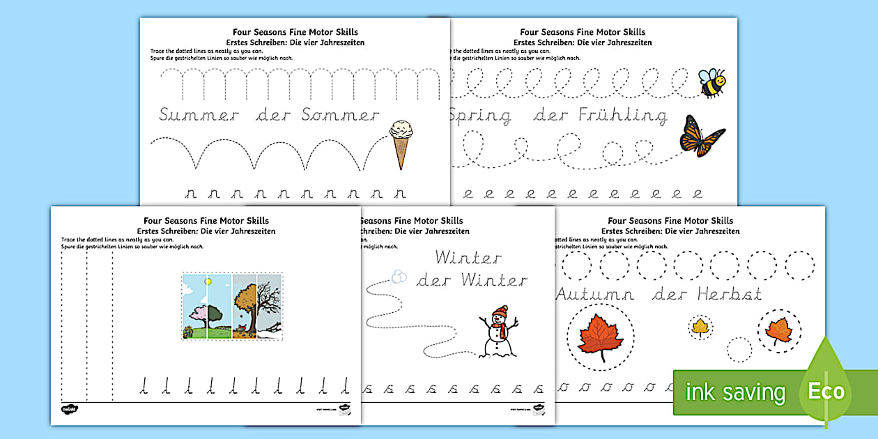 Four Seasons Fine Motor Skills Worksheet / Worksheet English/German - EAL,