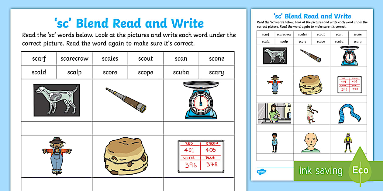 Downloadable sc Words Phonics Worksheet | Primary Resources