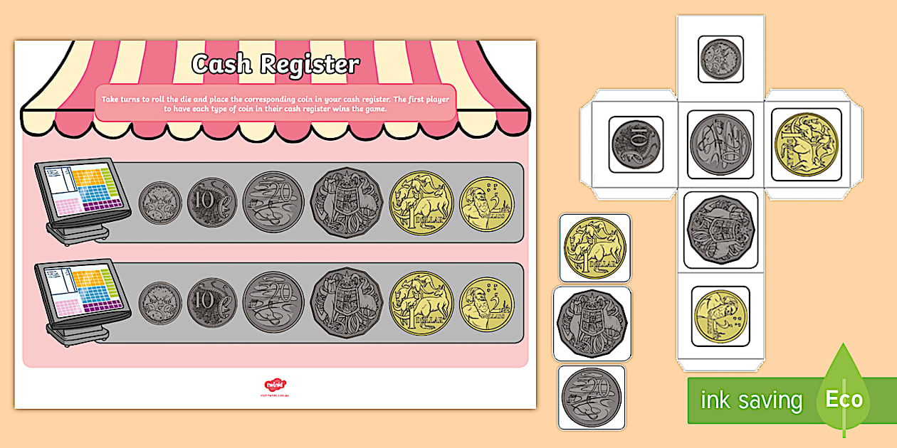 TAS Australian Coins Cash Register Board Game (teacher made)