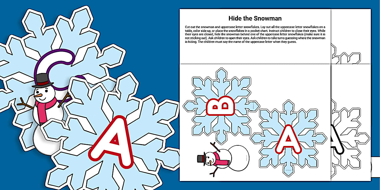 Hide the Snowman Uppercase Letter Recognition Worksheet