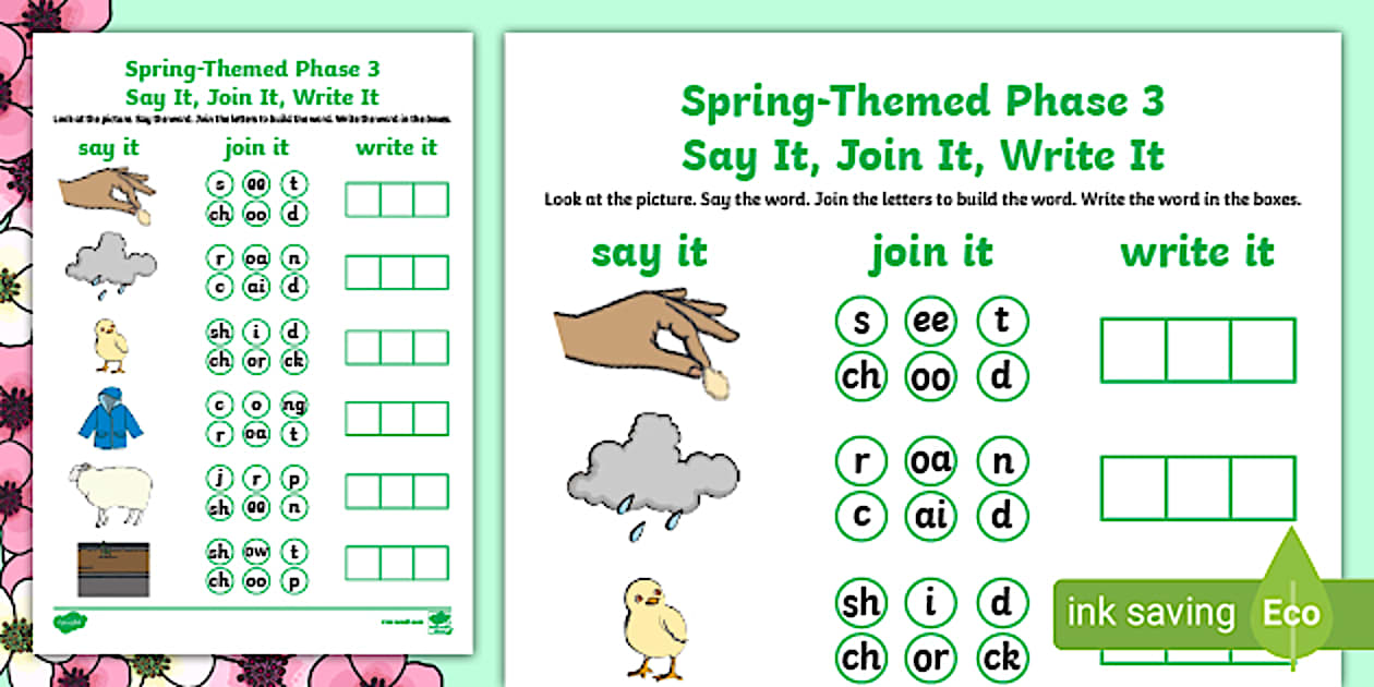 Spring-Themed Phase 3 Say It, Join It, Write It Activity