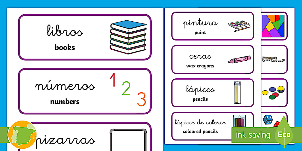 Tarjetas de vocabulario bilingues: El material de la clase English/Spanish