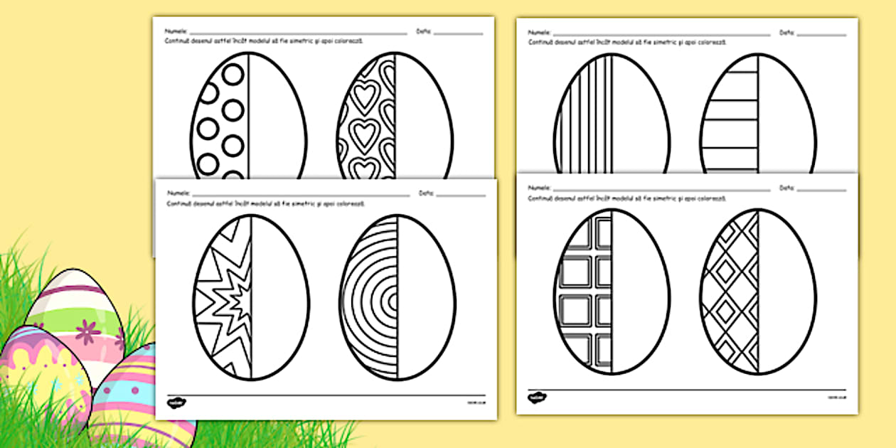 Simetrie pe ouă de Paște - Fișă de lucru (teacher made)