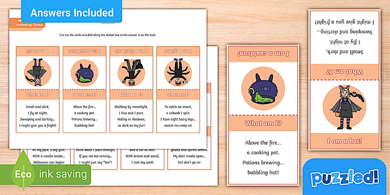 Fun Halloween Guessing Game Puzzle Cards - AL - Kids
