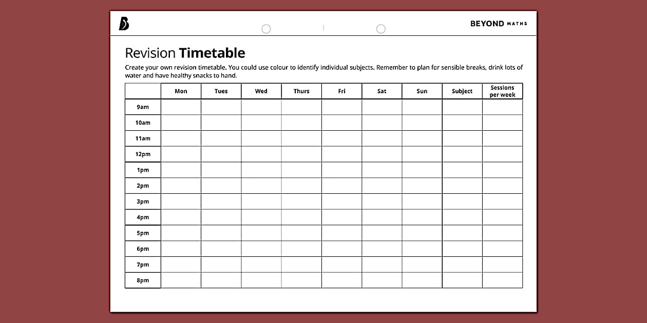 Editable Revision Timetable Template (teacher made) - Twinkl
