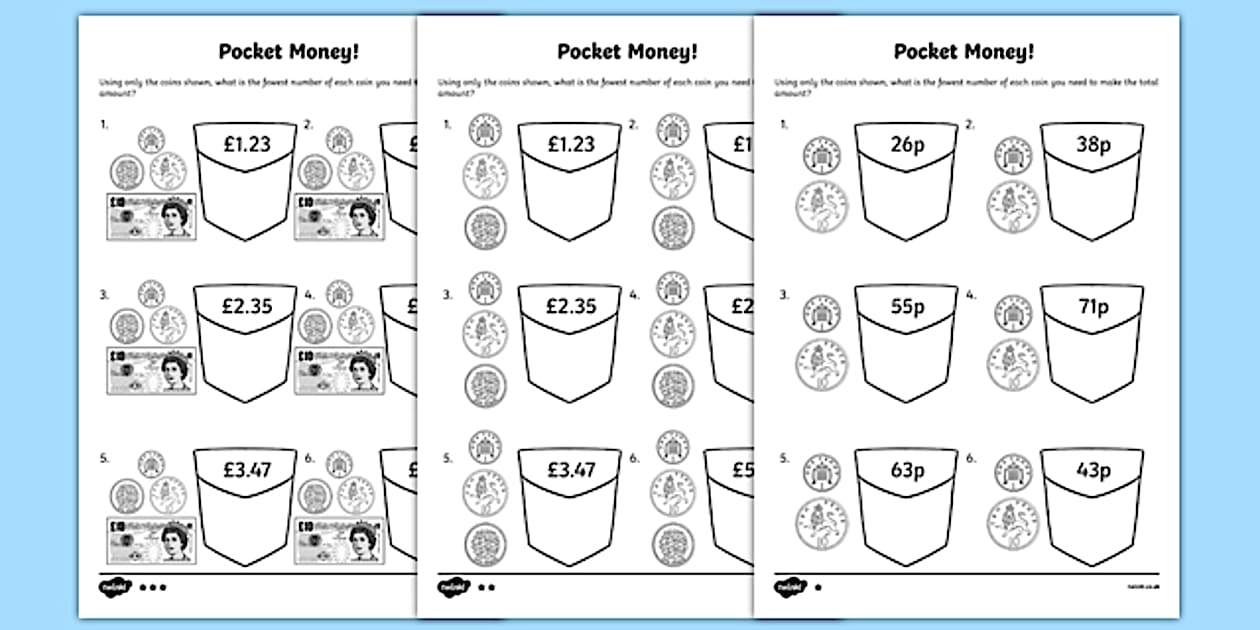 British Pocket Money Worksheet / Worksheet Pack, worksheet